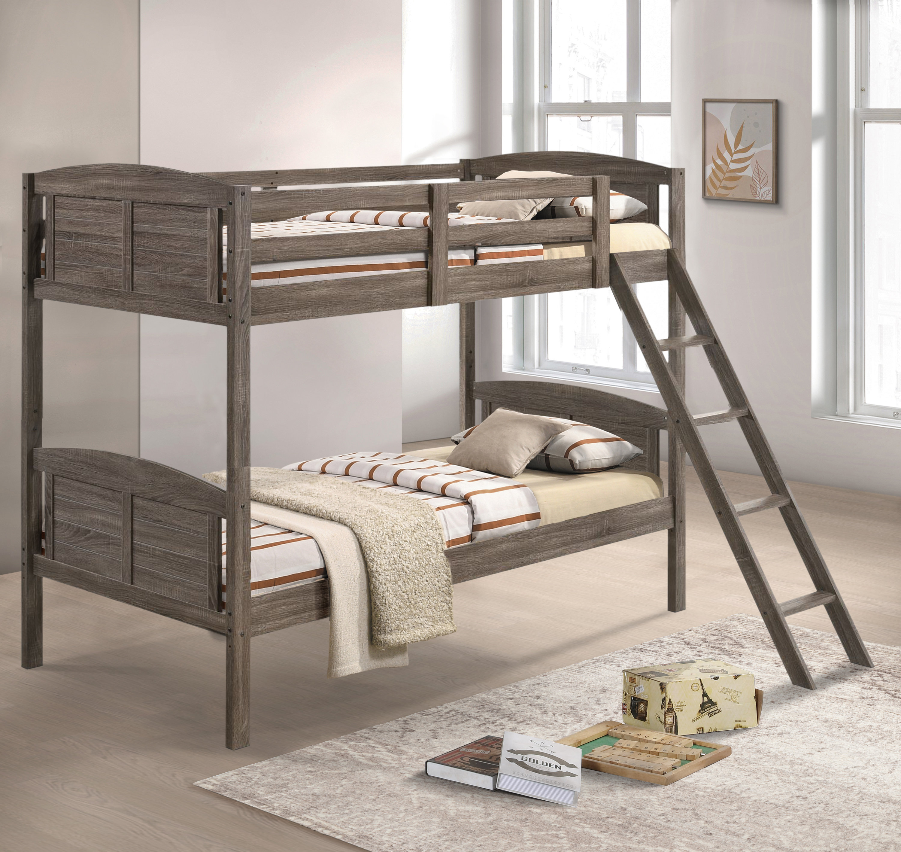 Redwood Rover Masham Weathered Brown Twin Over Twin Bunk Bed With ...