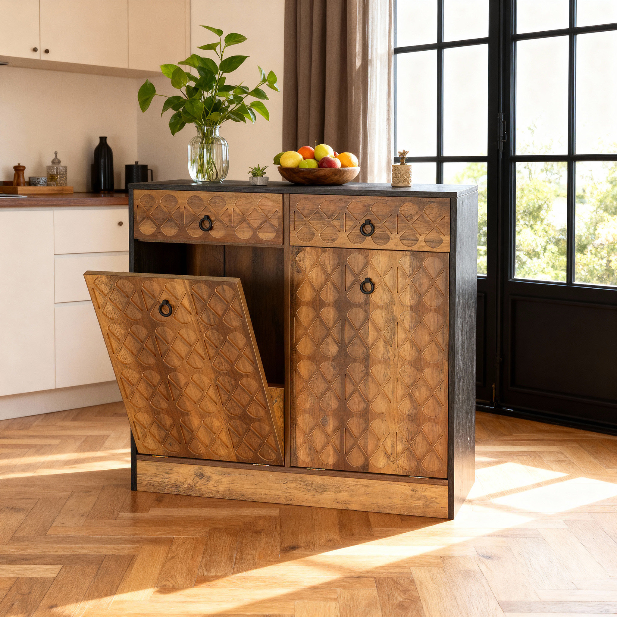 XDYZ Tilt-out Trash Cabinet With 2 Drawers, 10-gallon Wooden Hidden ...