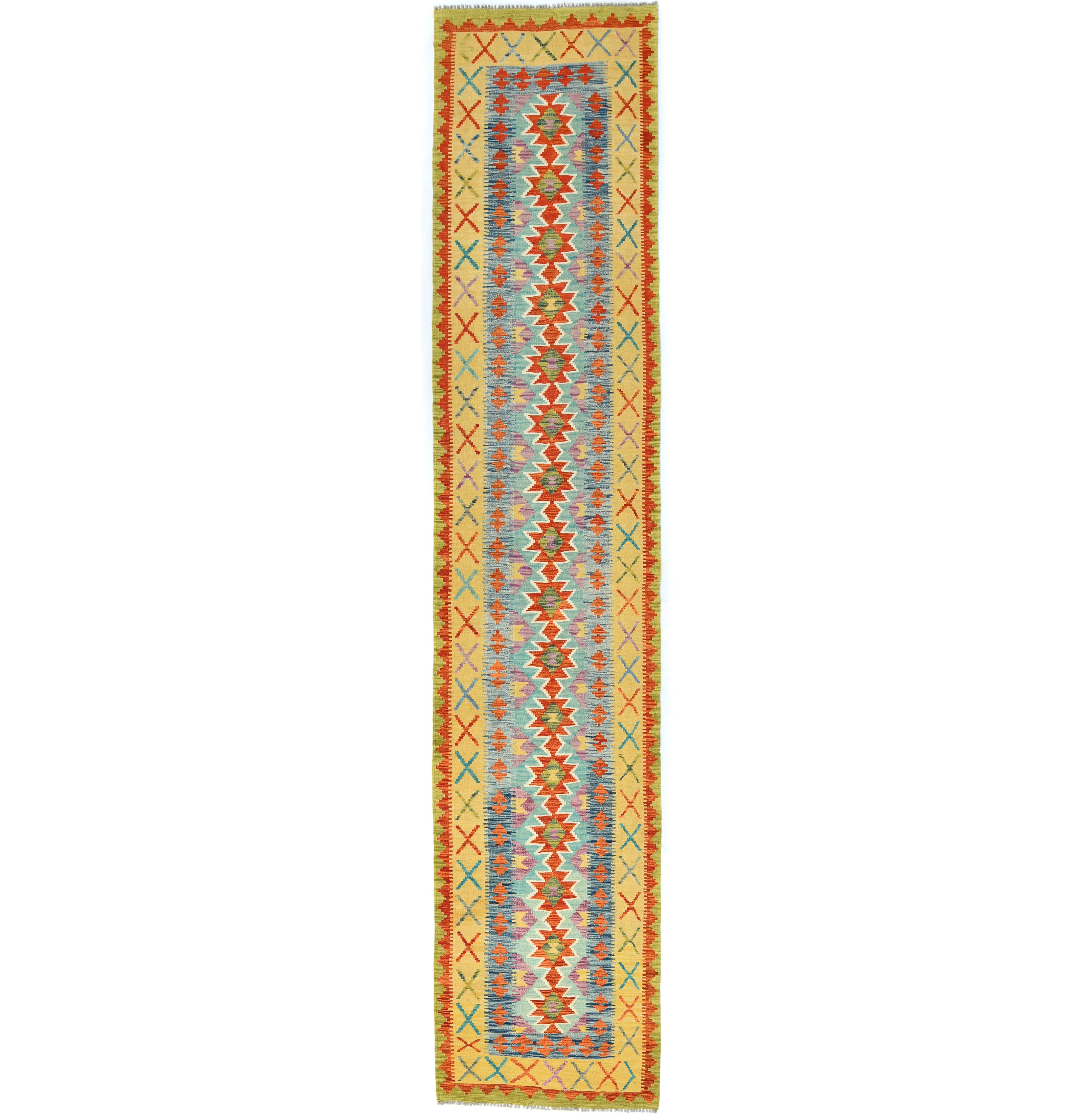 Union Rustic Lyndy Multicoloured Tribal Kilim & Sumak 3X13'5 Handmade ...