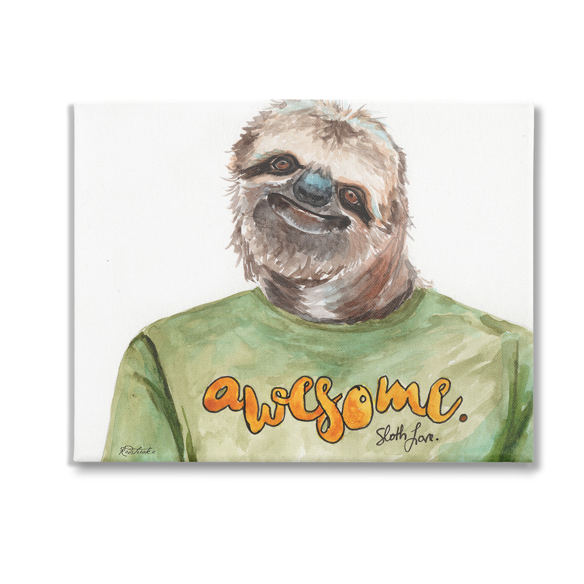 Trinx Sloth with Awesome Shirt Canvas Wall Art by Jennifer Redstreake ...