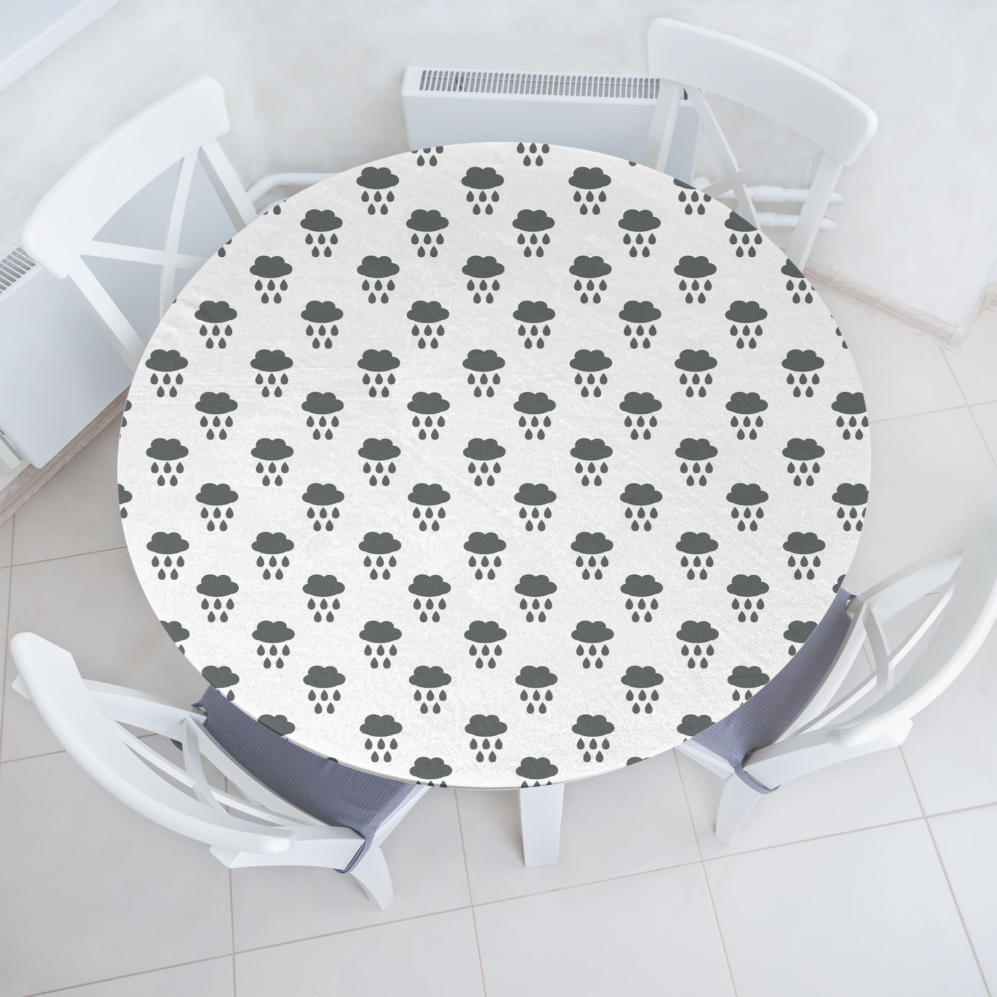 Ebern Designs Rain Fitted Round Tablecloth GreGrey and White 69053 | Wayfair