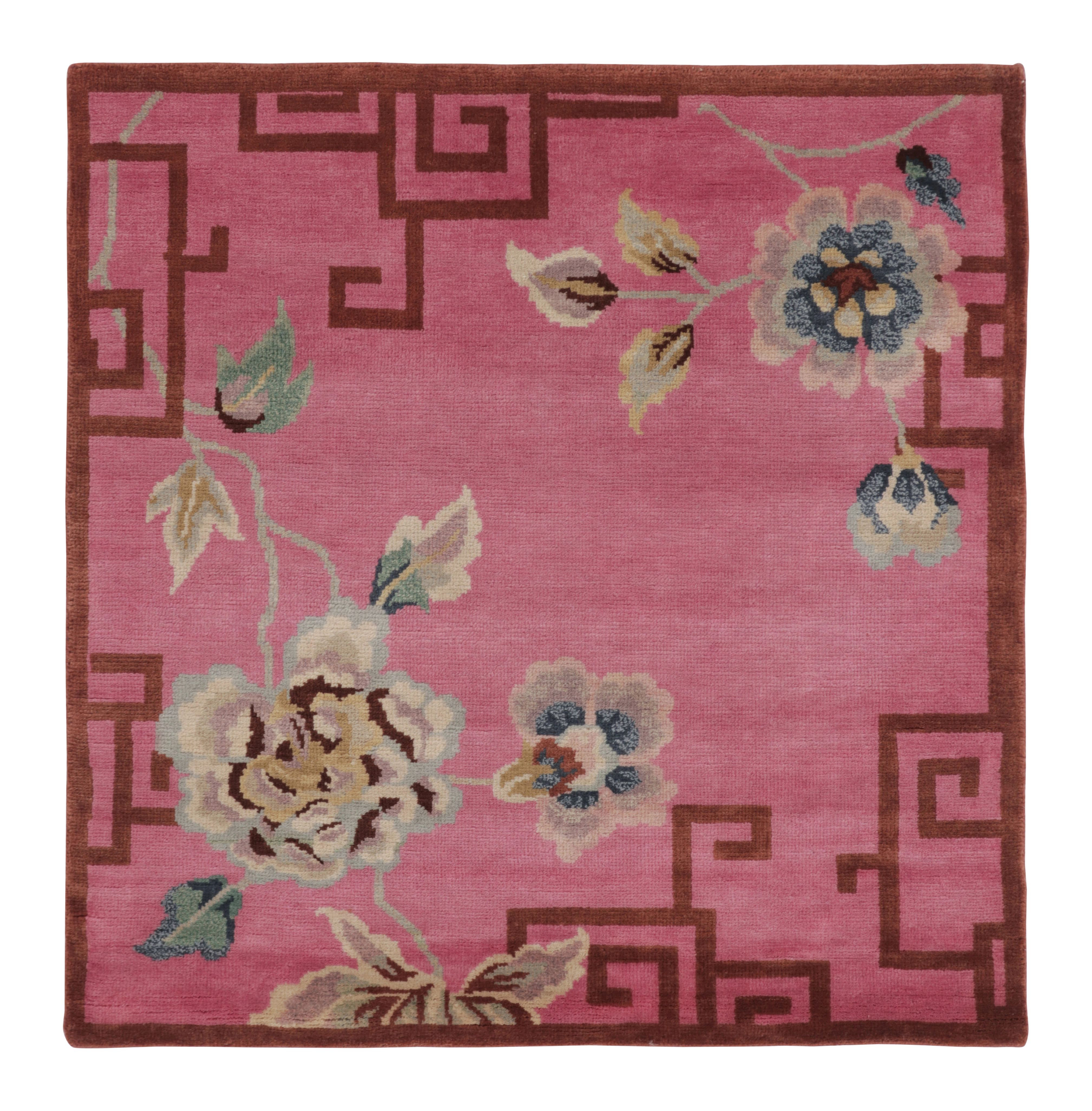 Rug & Kilim’S Chinese Art Deco-Inspired Rug, Pink With Greek Key Border ...