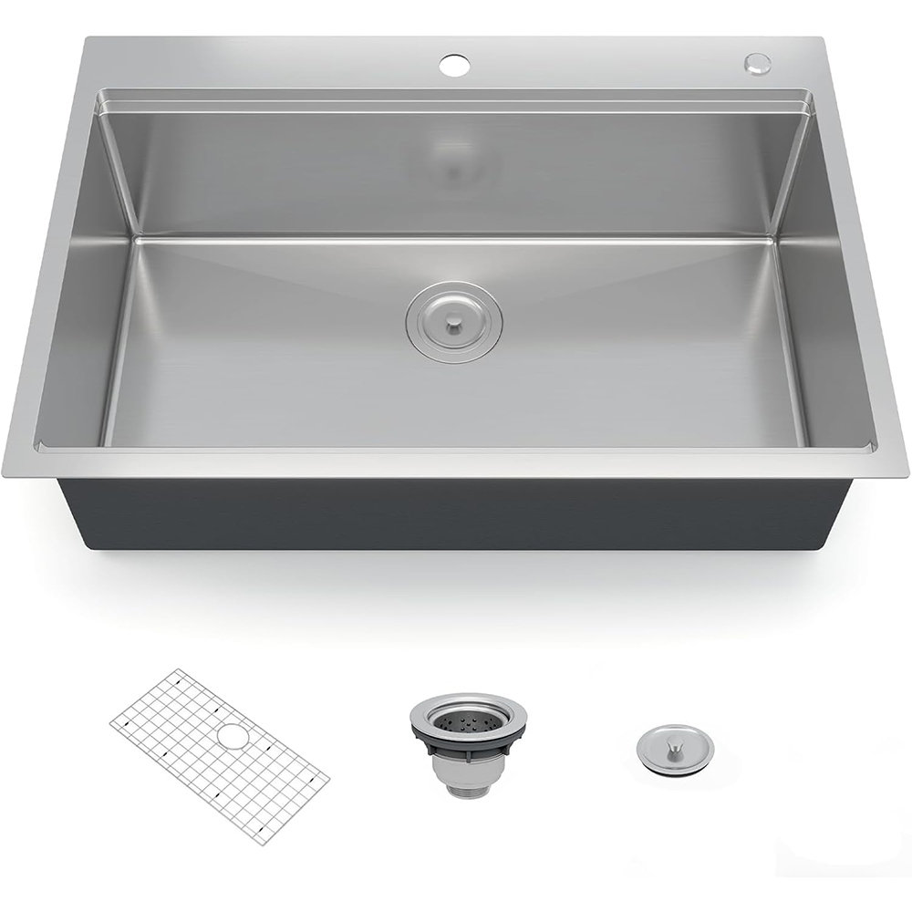gaomon Topmount Single Bowl Kitchen Sink, Brushed Stainless Steel with ...