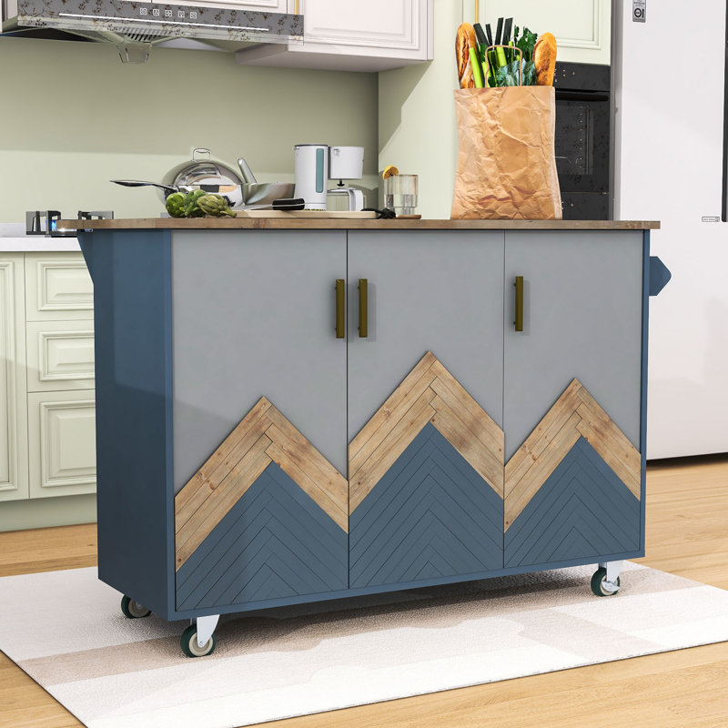 Ebern Designs Berthe Rustic Kitchen Cart with Drop Leaf Countertop ...