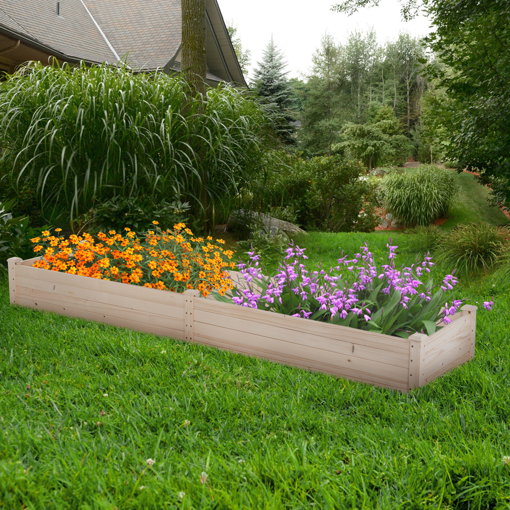 Arlmont & Co. Square Garden Raise Bed 96X24.5X10 Inch Elevated Garden ...