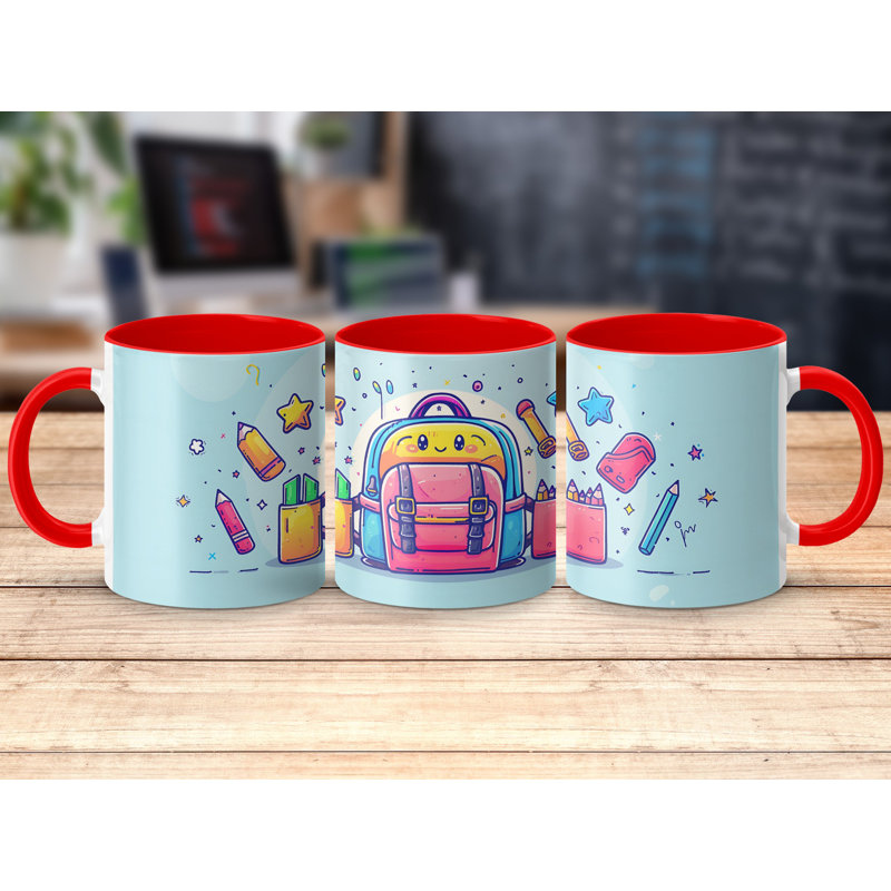 East Urban Home Kids Drawing Style 11oz Accent Mugs – Ceramic Coffee ...