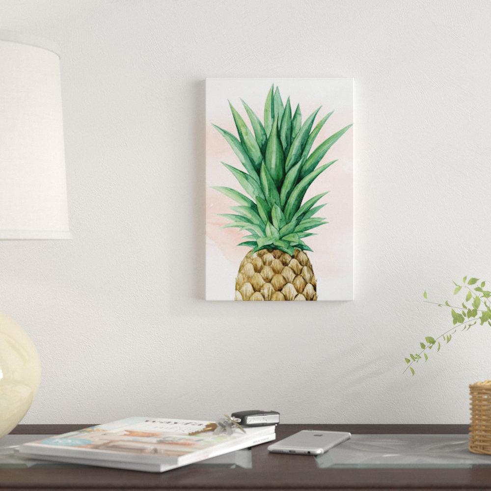 East Urban Home 'Pineapple on Coral I' Print on Canvas | Wayfair