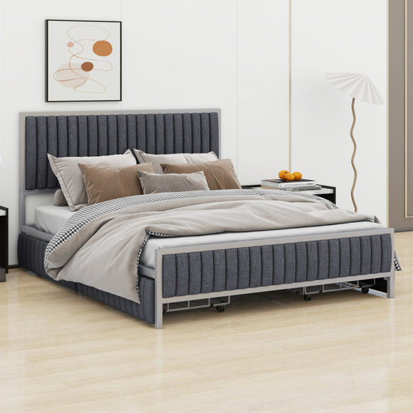 Ebern Designs Metal Frame Upholstered Bed With Drawers | Wayfair