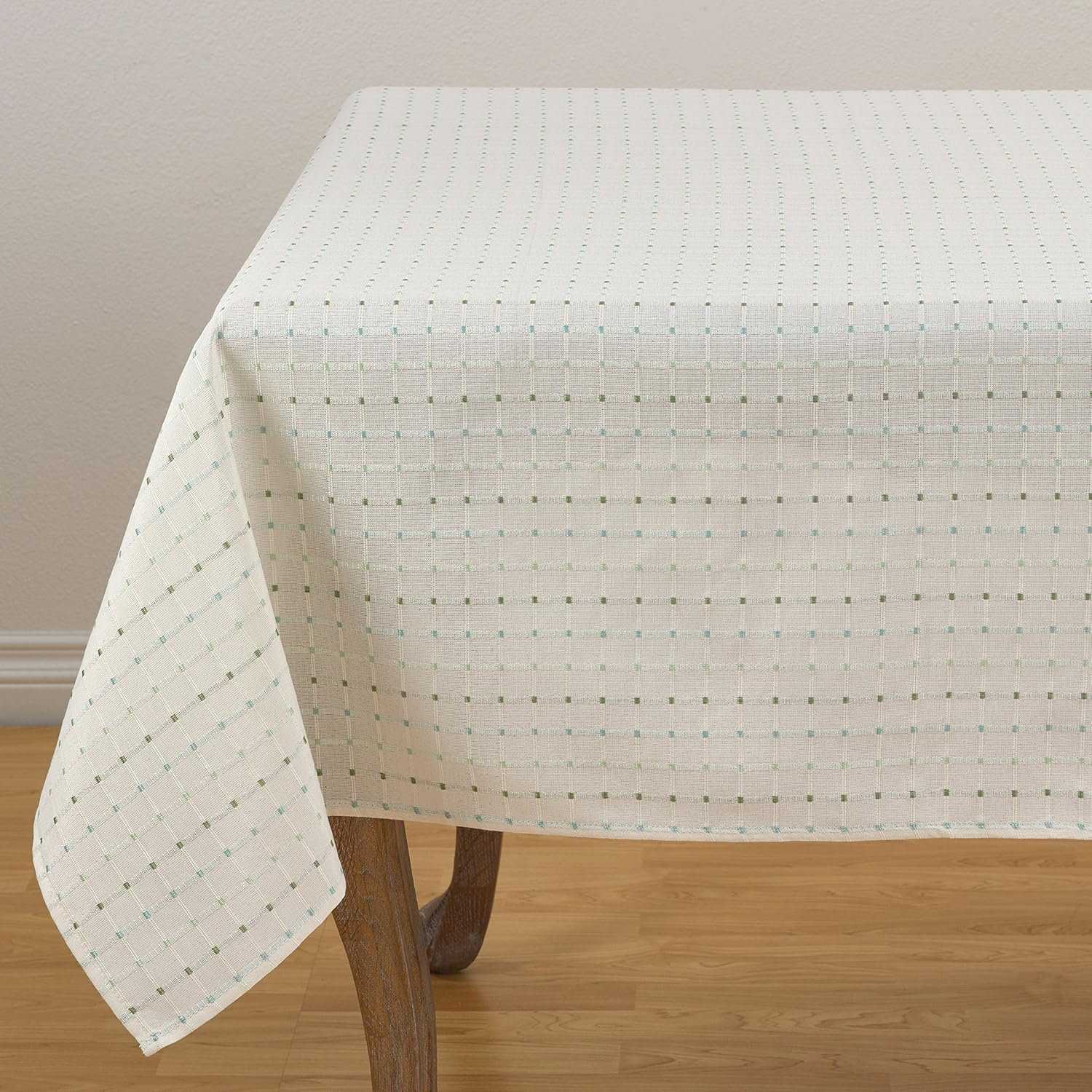 Ebern Designs White Modern Stitched Line Cotton Blend Tablecloth | Wayfair
