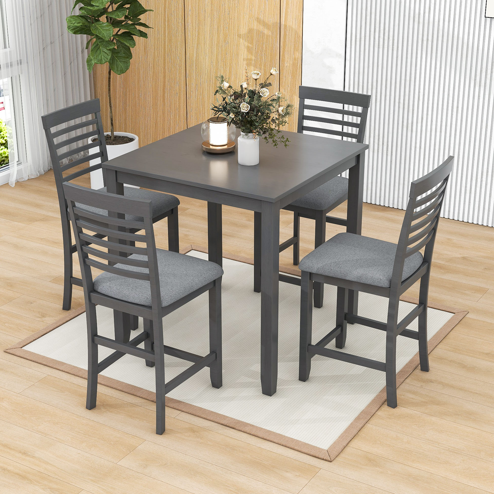 Lark Manor Modern Dining Table Set for 5, A Square Table with Four ...