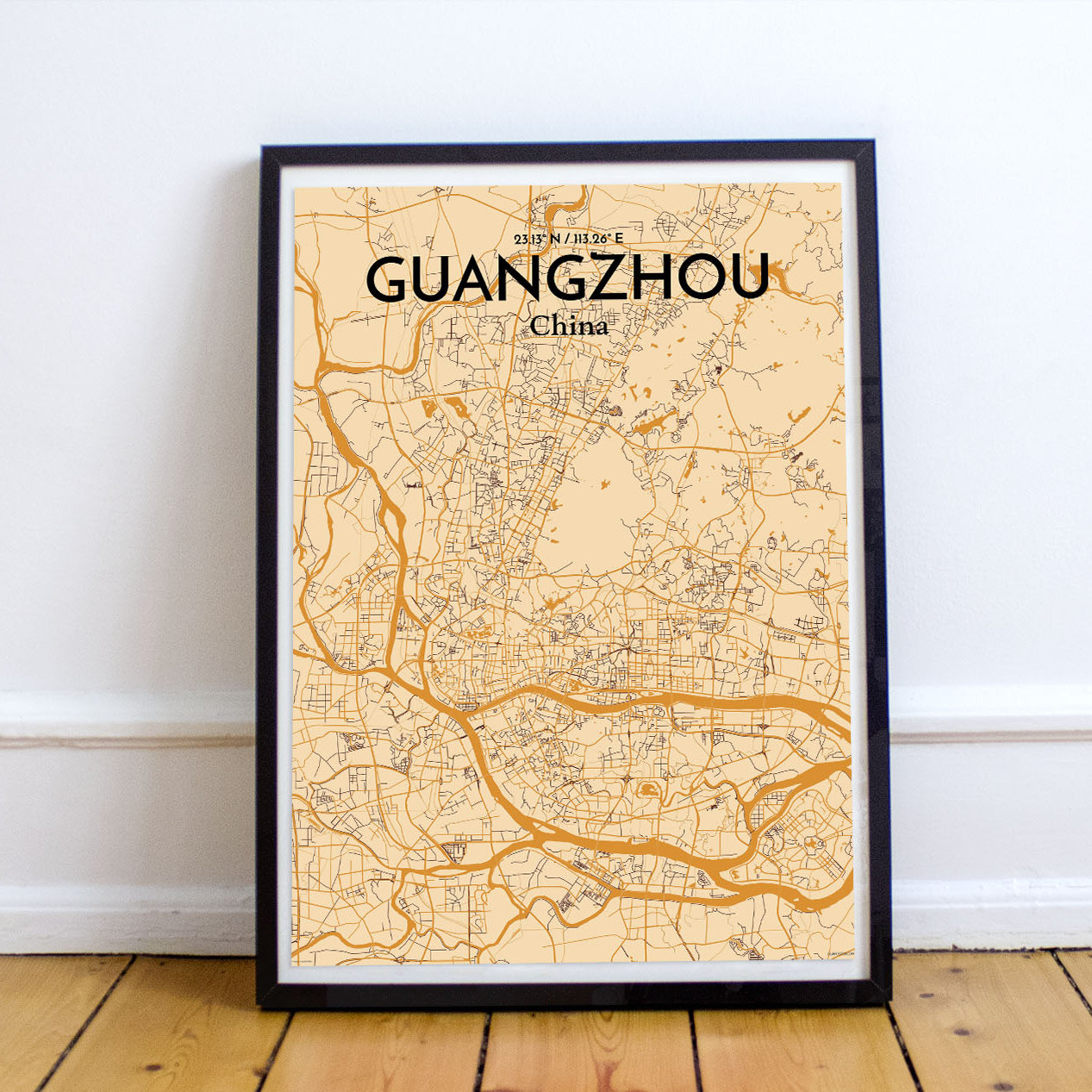 Wrought Studio 'Guangzhou City Map' Graphic Art Print Poster in Vintage ...