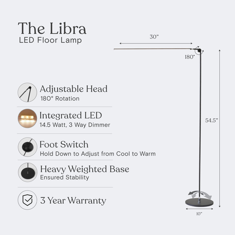 Brightech Libra 54.5" Modern Industrial LED Floor Lamp with Rotating ...