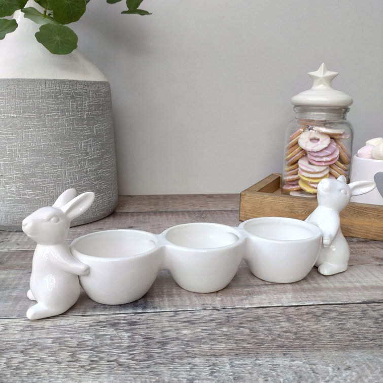 Maturi Long Triple Rabbit Ceramic Trinket Dish / Snack Bowl- Grey ...