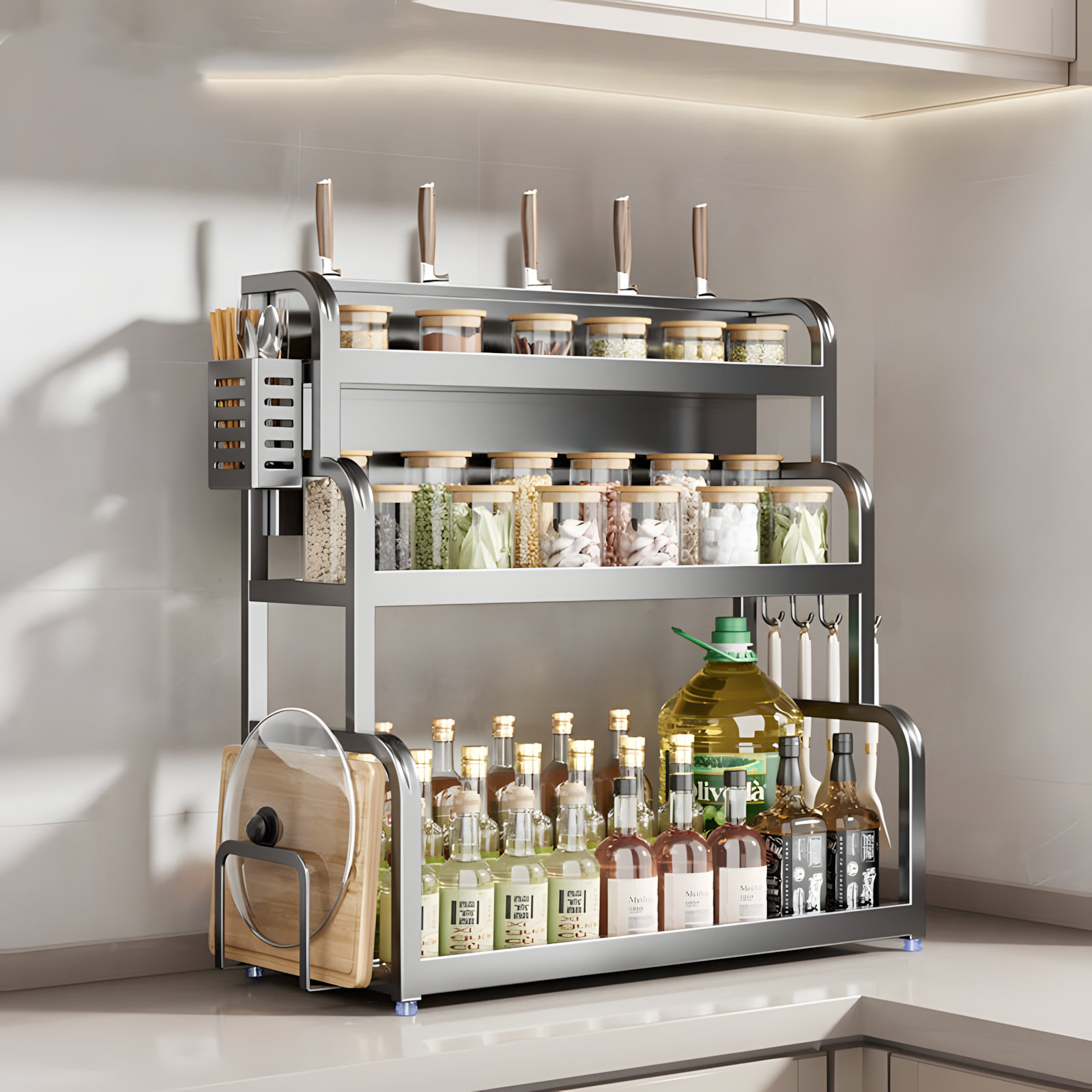 Rebrilliant Stainless Steel Kitchen Spice Rack Organizer With 3-Tier ...