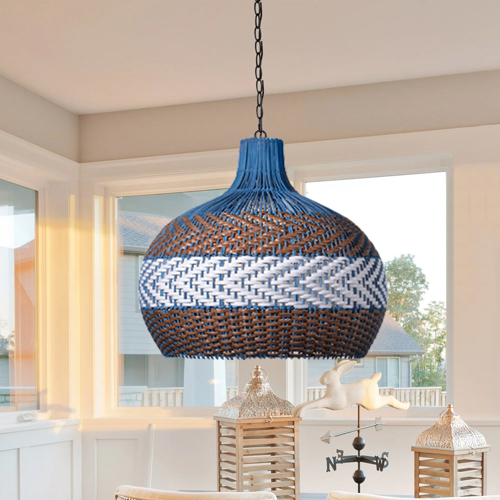 Bay Isle Home™ Andrian 1 - Light Blue/Natural Bohemian Rattan Pendant ...