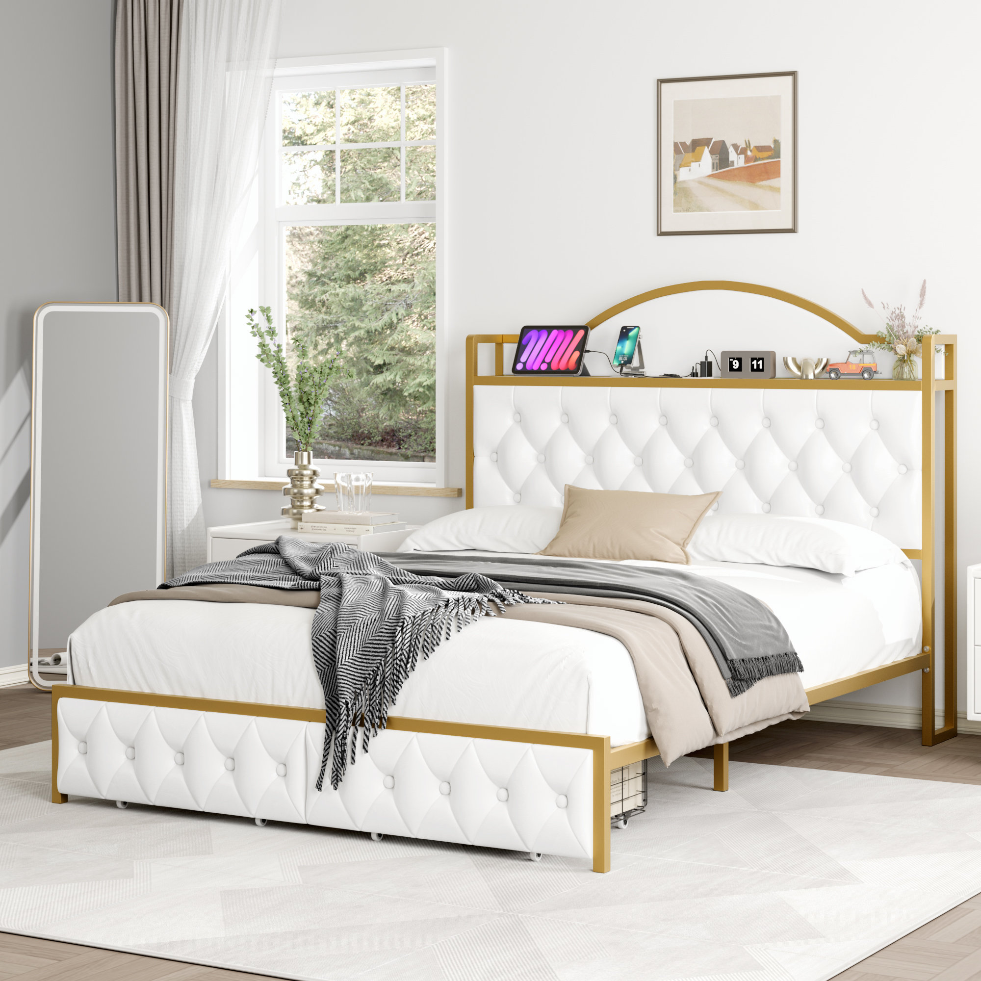 Rosdorf Park Robbie PU Upholstered Platform Bed Frame with Storage ...