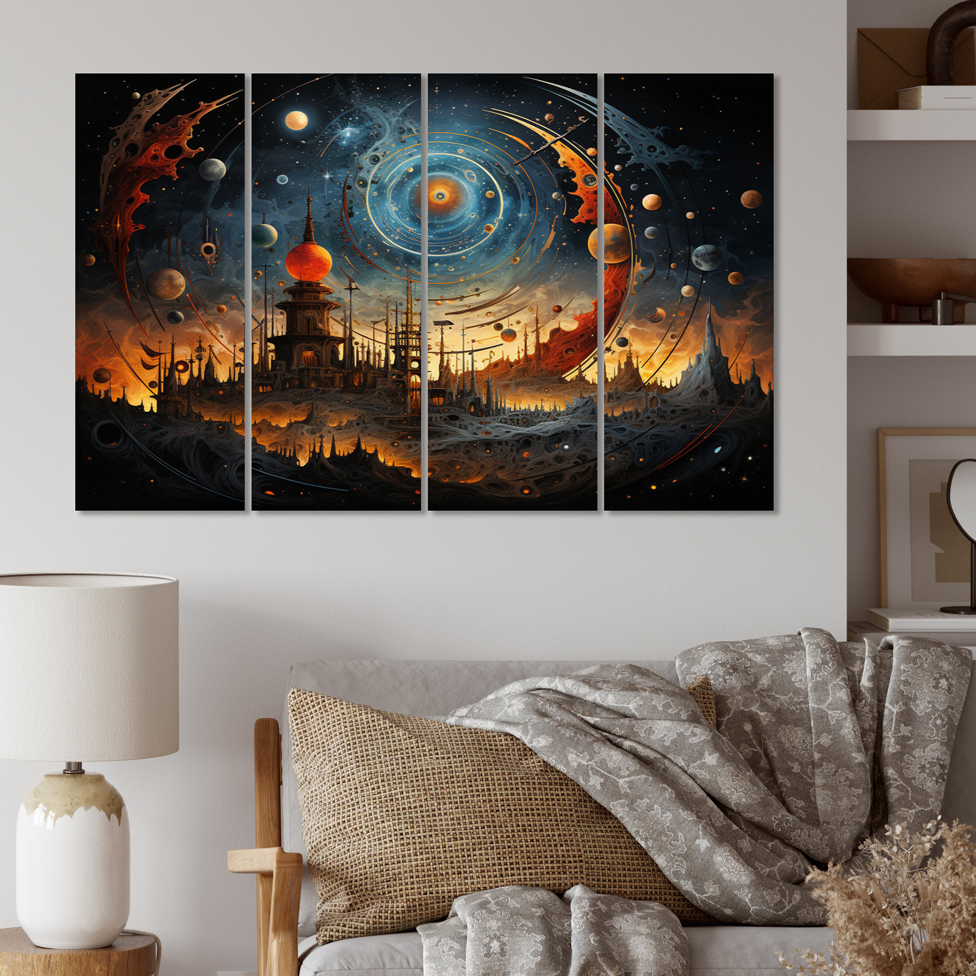 Red Barrel Studio® City With Many Planets And Stars - Abstract Metal ...