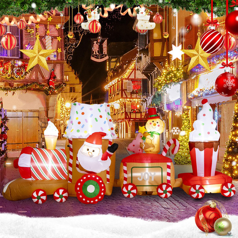 The Holiday Aisle® 10.9FT Christmas Train Inflatable with LED Lights ...