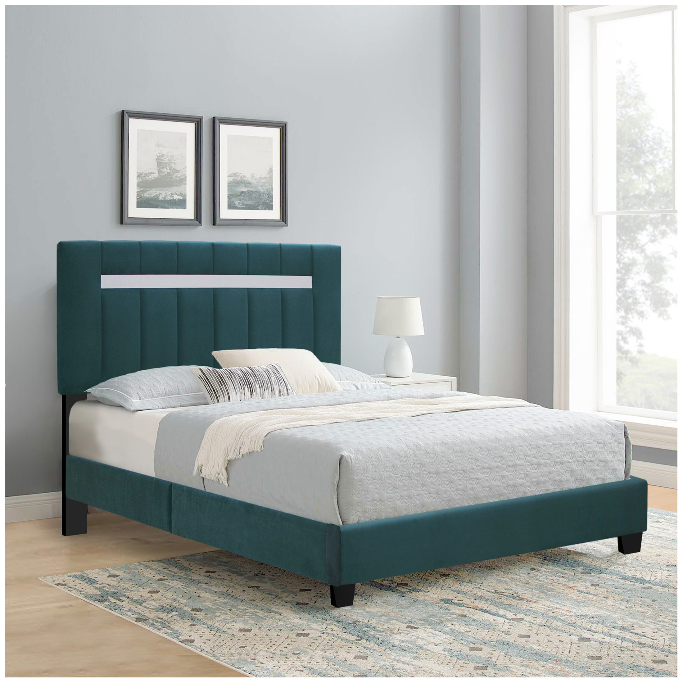 17 Stories Green Adjustable Queen Size Upholstered Bed Frame Velvet ...