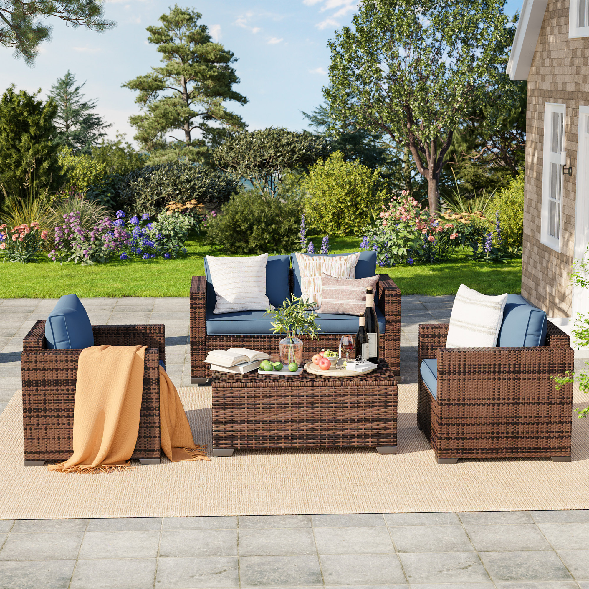 Latitude Run® Azoriah Wicker 4 - Person Outdoor Seating Group with ...