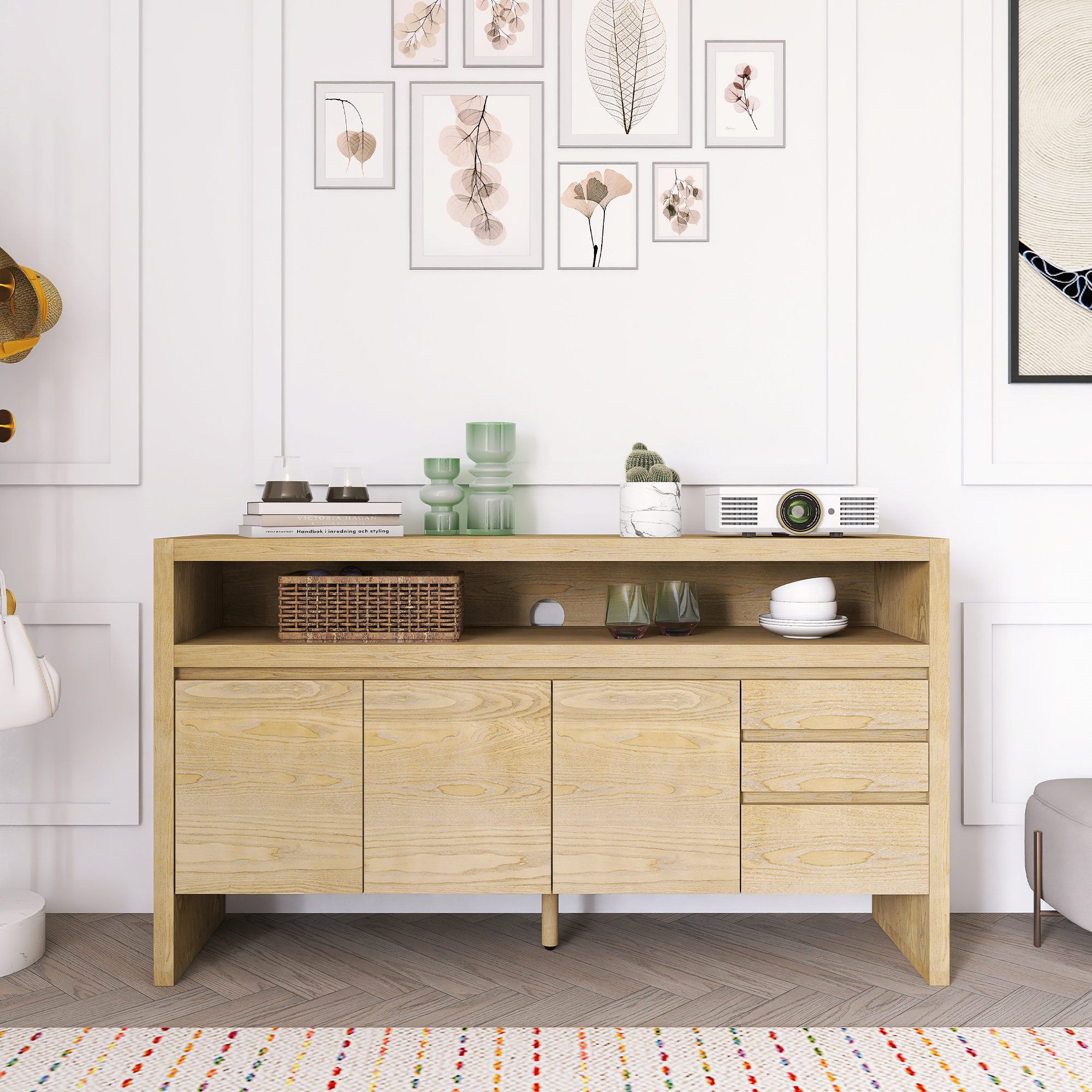 Latitude Run® 3-Door Sideboard With 3 Drawers - Modern Solid Ash Veneer ...