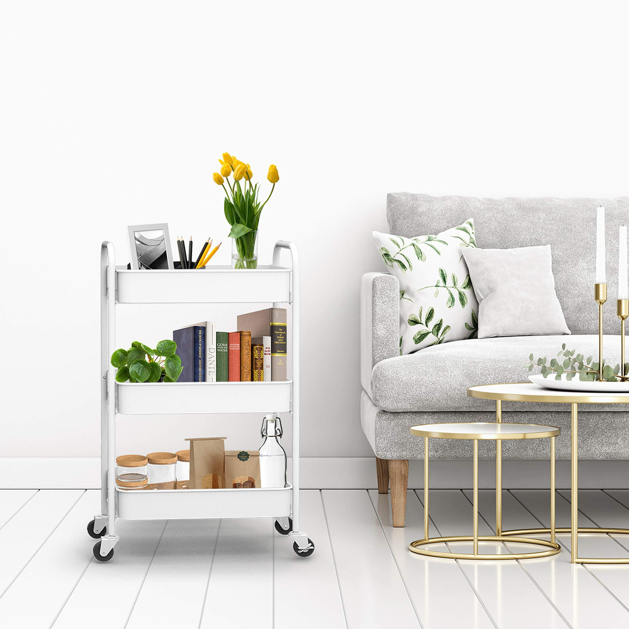 Ebern Designs 3-Tier Rolling Metal Storage Organizer - Mobile Utility ...