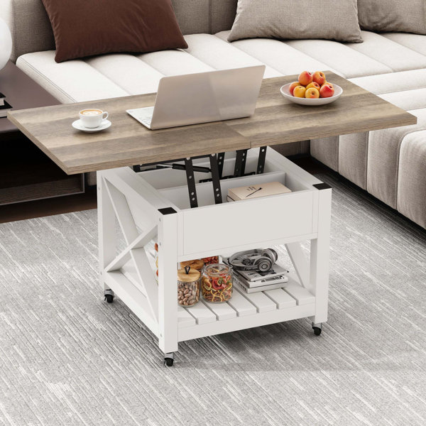 Gracie Oaks Farmhouse Lift Top Small Square Coffee Table With Wheels ...