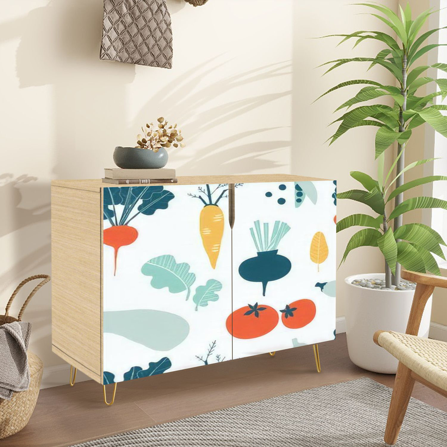 Dakota Fields Sideboard Buffet Cabinet with Storage hand drawn colorful ...