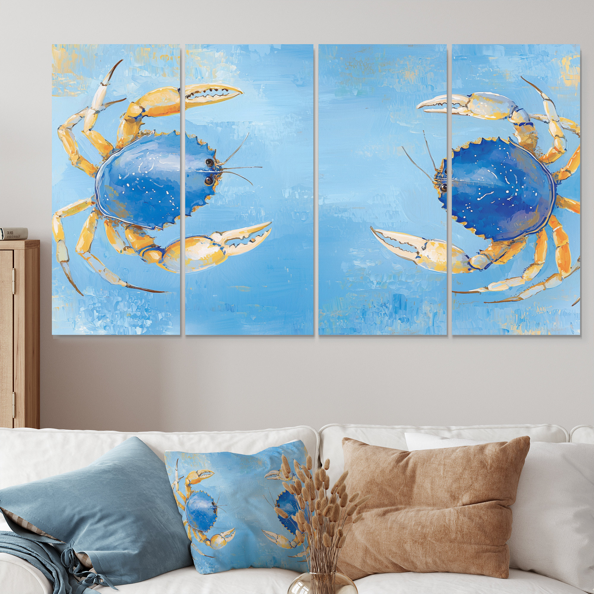 Beachcrest Home Blue Crab Battle At The Beach - Animals Wall Art Living ...