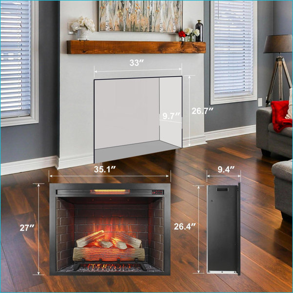 Symple Stuff Electric Fireplace Insert 33 Inch, Touch Panel, 3D Flames ...