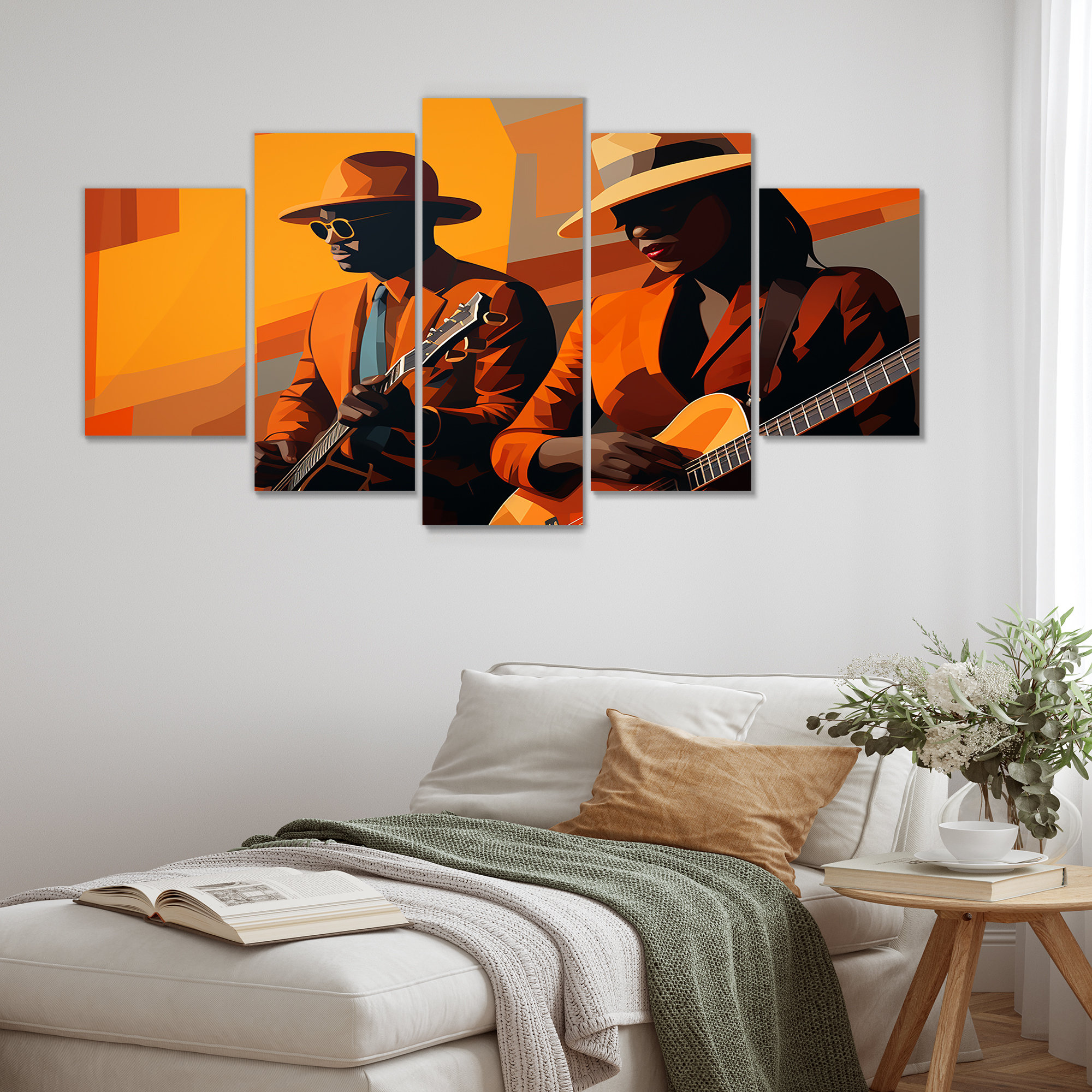 Lark Manor™ Jazz Duo Minimal Orang Two Guitars Retro - Musician Wall ...