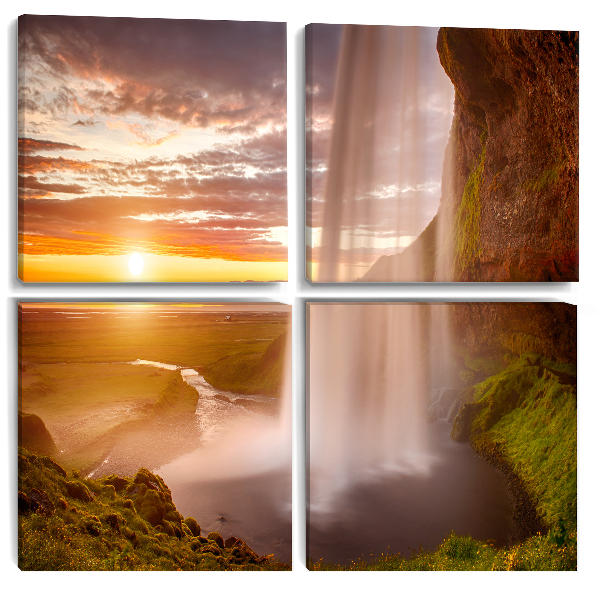 Latitude Run® Seljalandsfoss Waterfall At Sunset - 4 Piece Wrapped ...