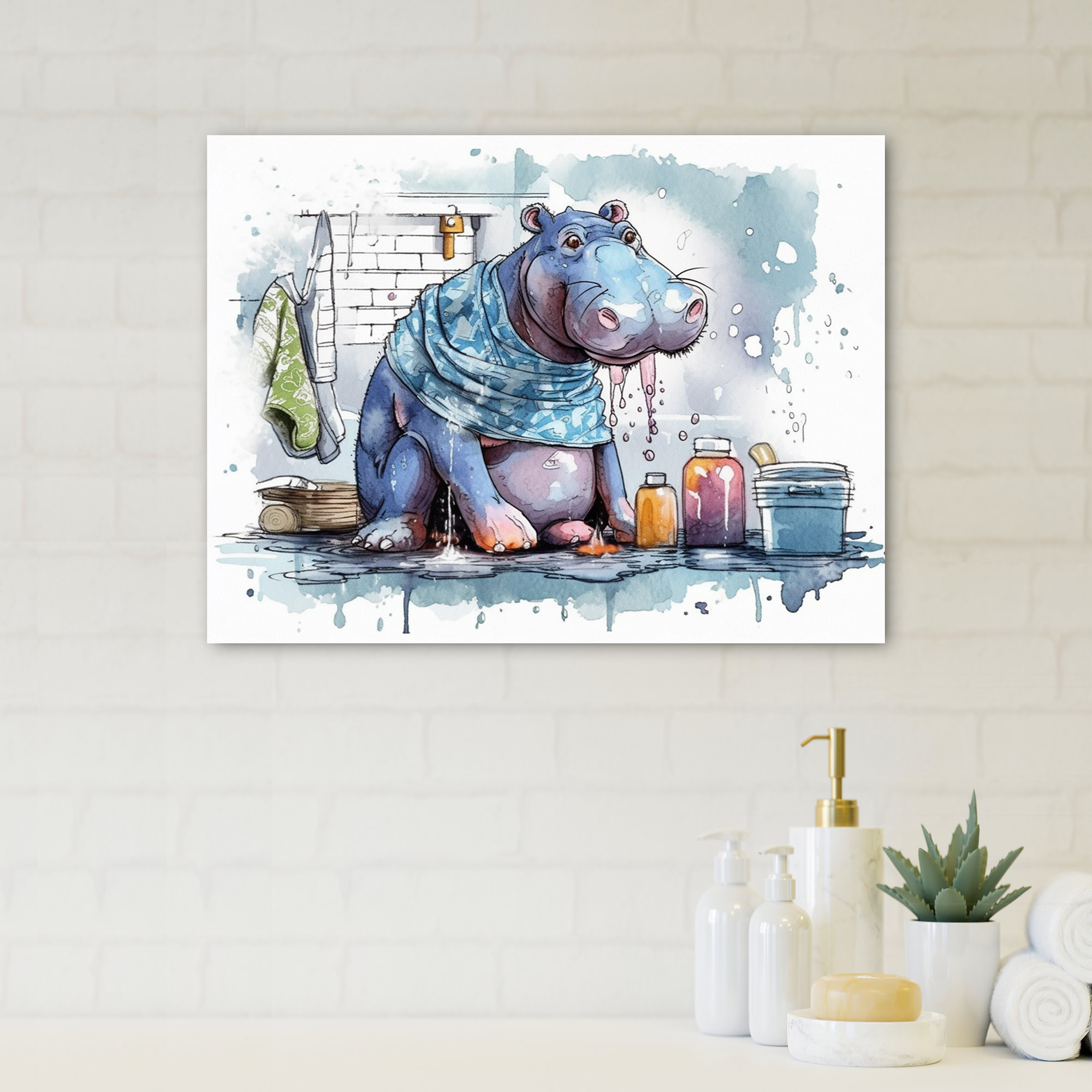 Trinx Grey Hippo In The Bathroom II - Animal Hippo Bathroom Wall Art ...