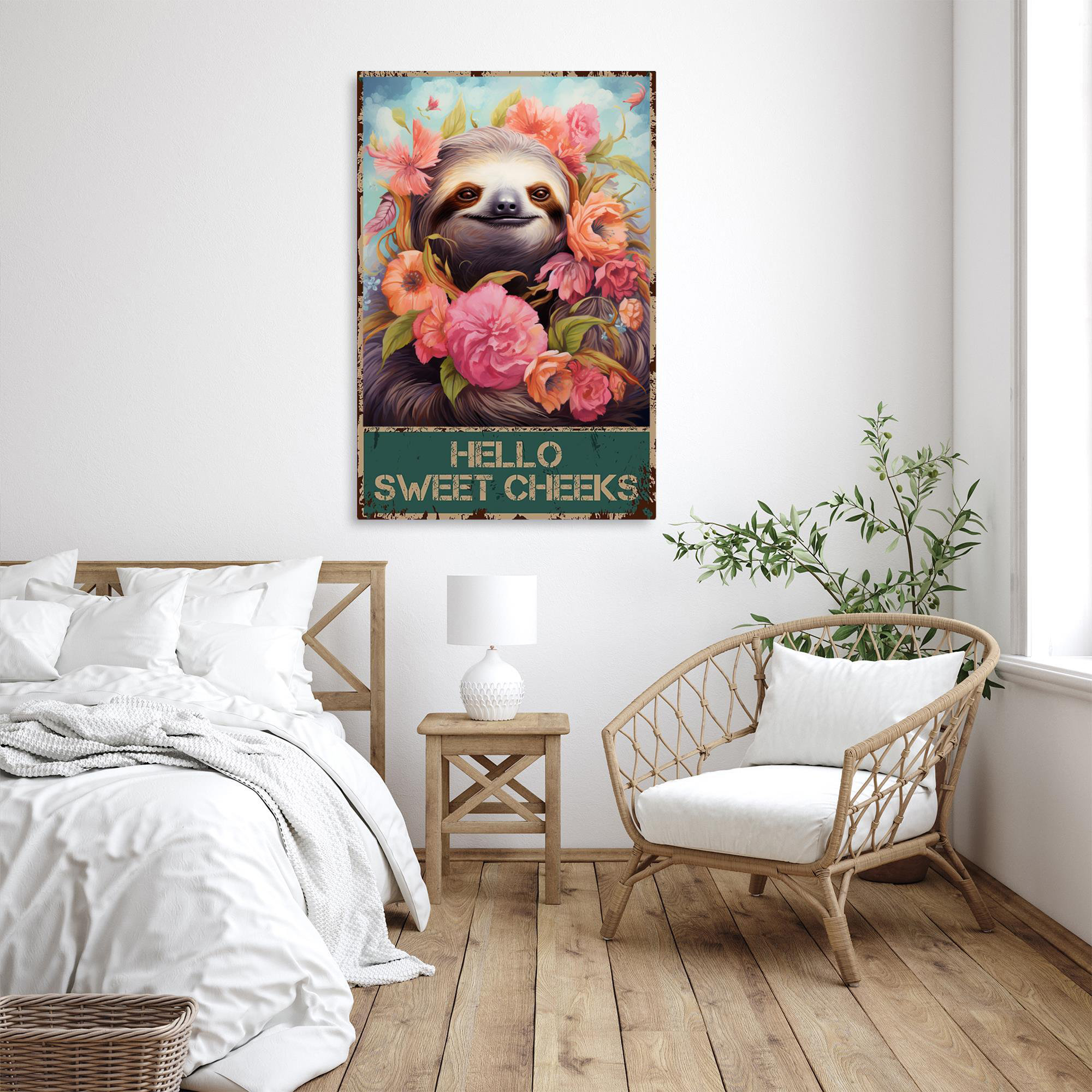 Trinx Sloth Hello Sweet Cheeks - 1 Piece Rectangle Graphic Art Print On ...