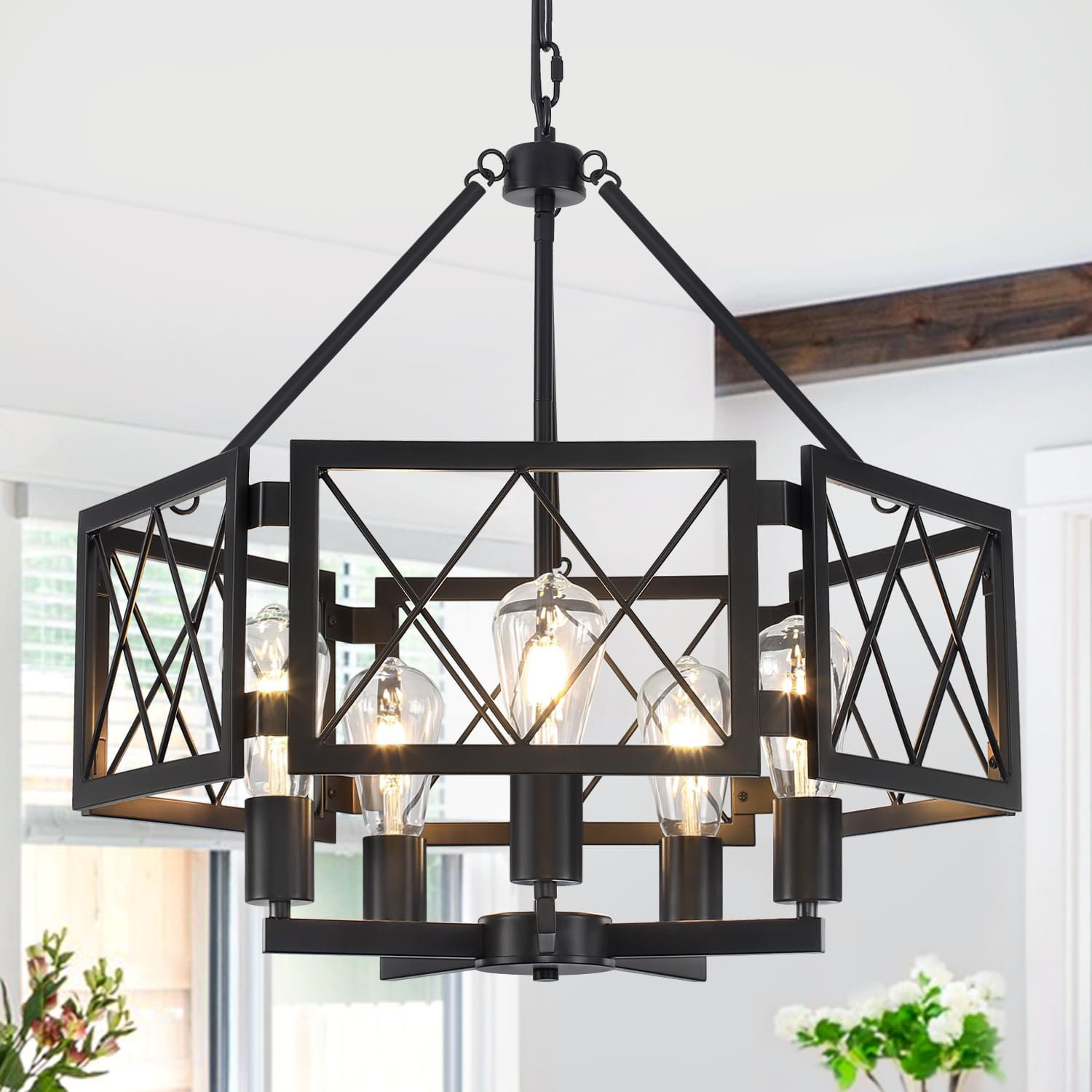 17 Stories Modern Farmhouse Chandelier 5-Light Geometric Pendant ...