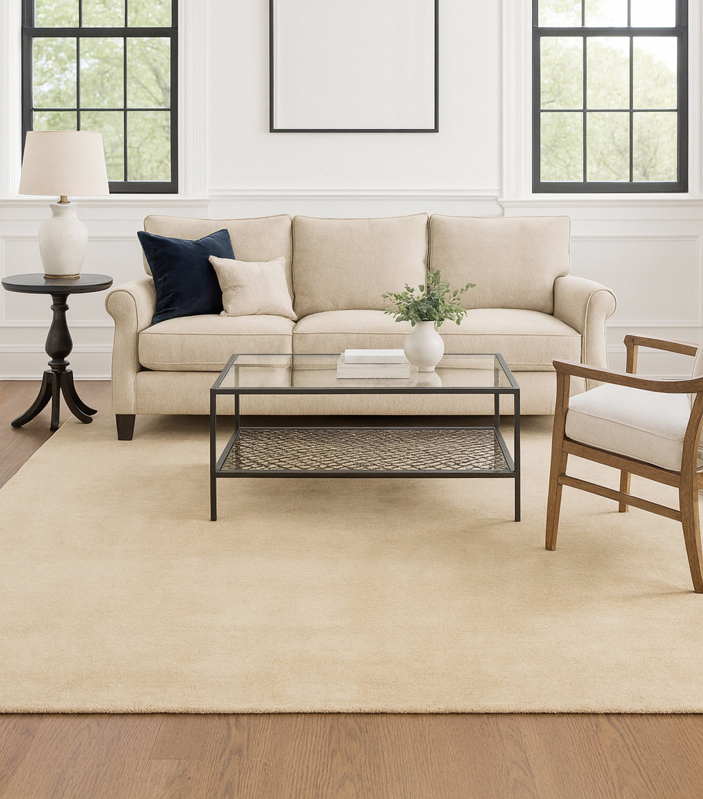 Latitude Run® Sand Solid Speckled Wool Handmade Modern Minimal Area Rug ...