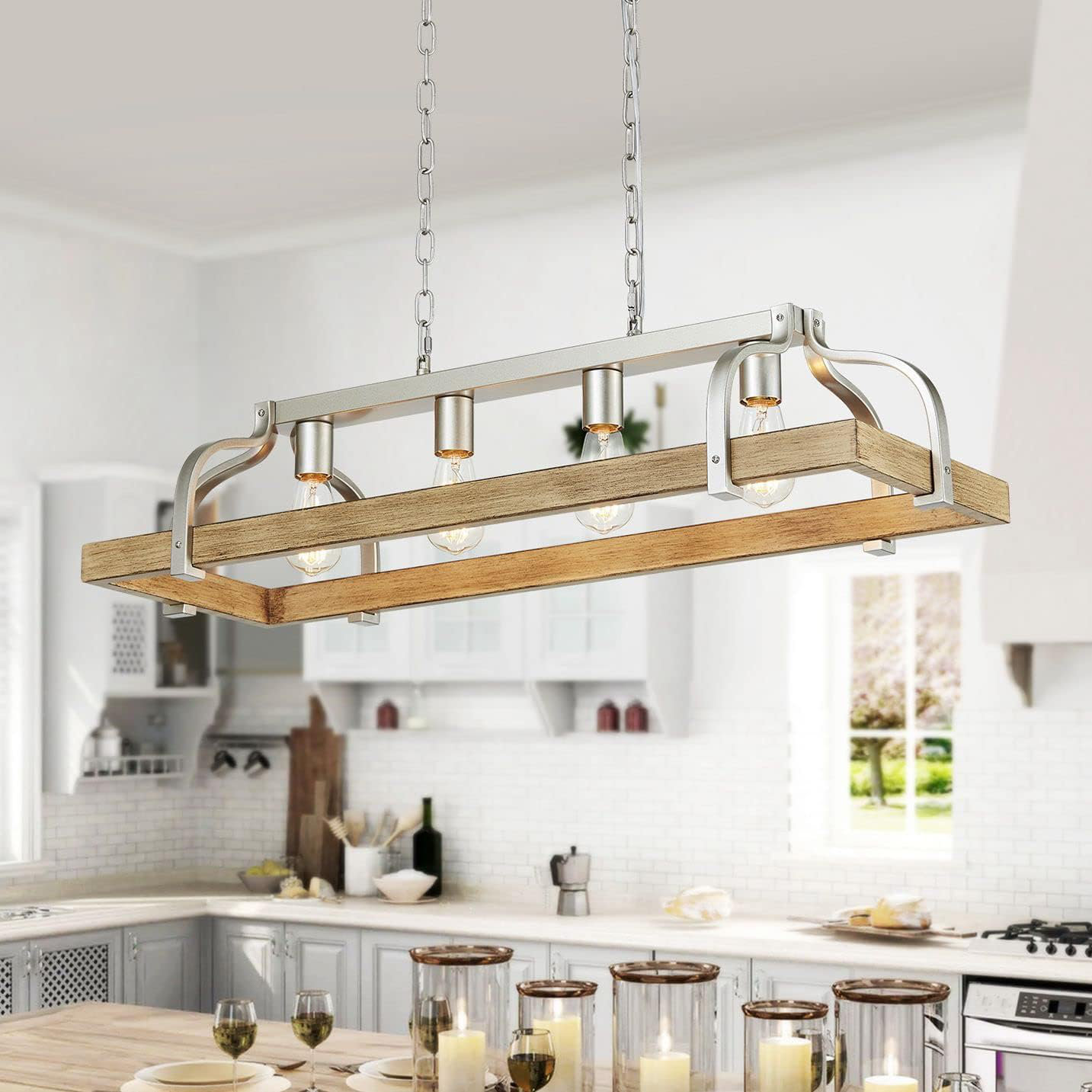 17 Stories Farmhouse Pot Rack Chandelier, 4-Light Linear Pendant With ...