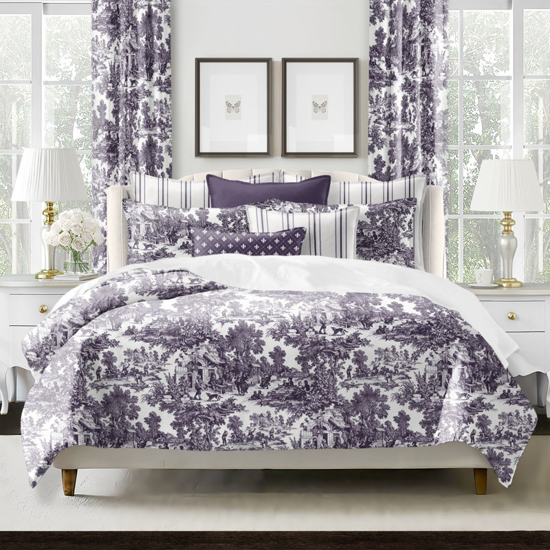 6ix Tailors Fine Linens Au Village Toile Eggplant Cotton Comforter Set ...