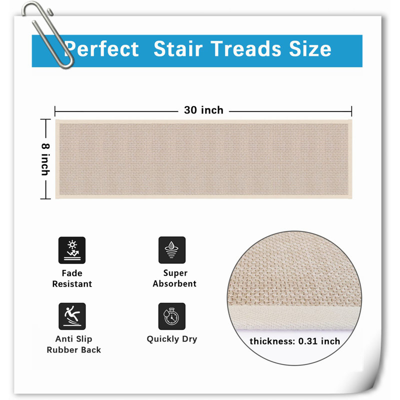 Latitude Run® Jute Stair Treads Non Slip For Wooden Steps Set Of 15 ...