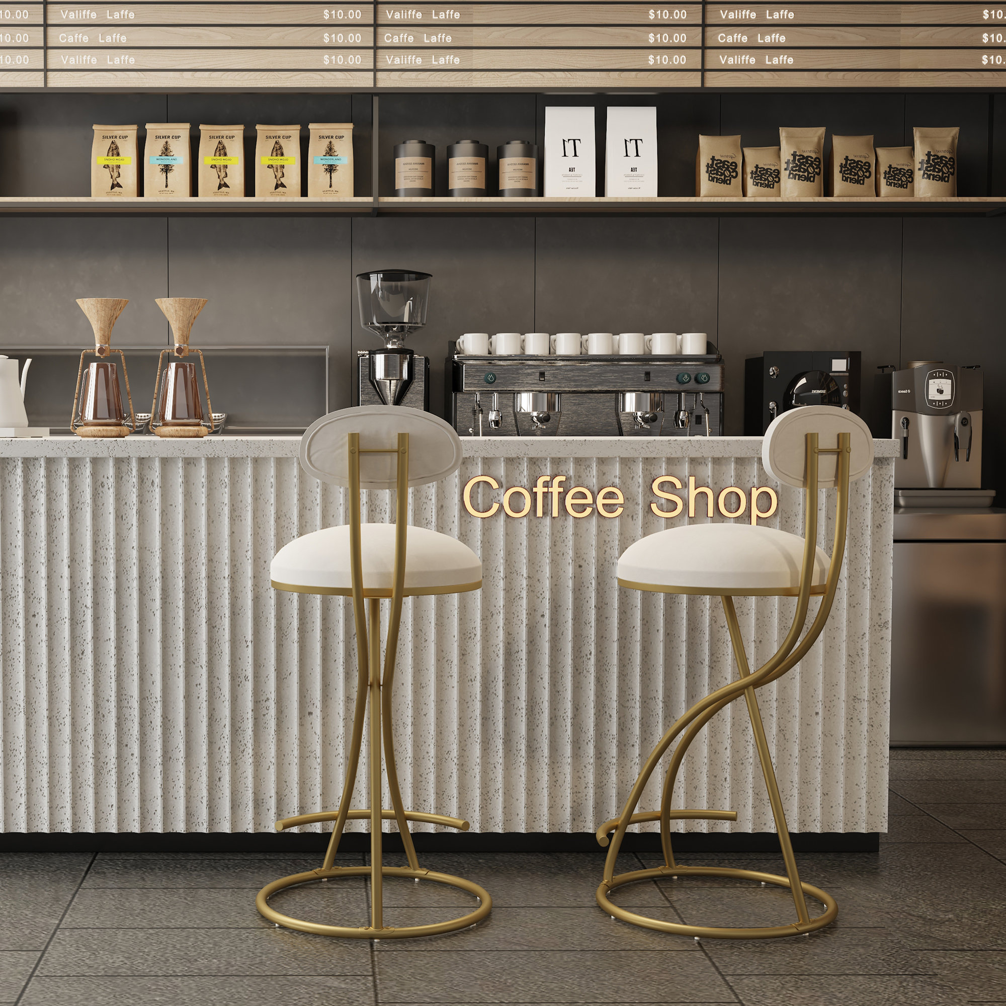 Everly Quinn Round Bar Stool Armless Velvet Barstools with Back Set of ...