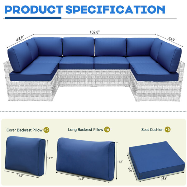 Latitude Run® Outdoor Cushions Set Of 14 For 7 Pieces Sectional Rattan ...