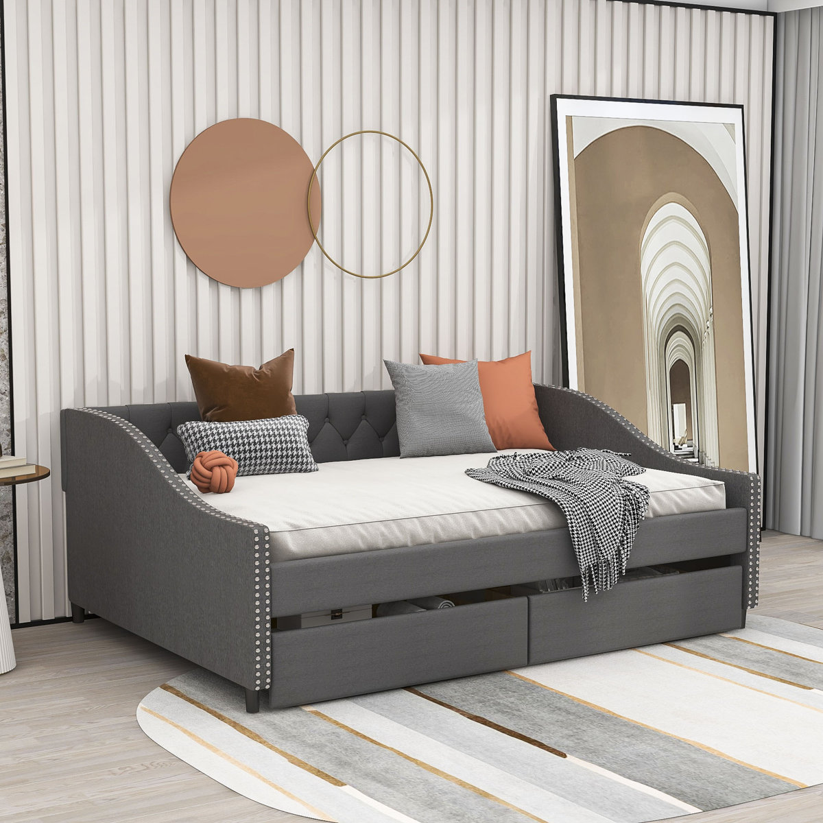House of Hampton® Devyon Full Size 2 Drawers Upholstered Daybed with ...