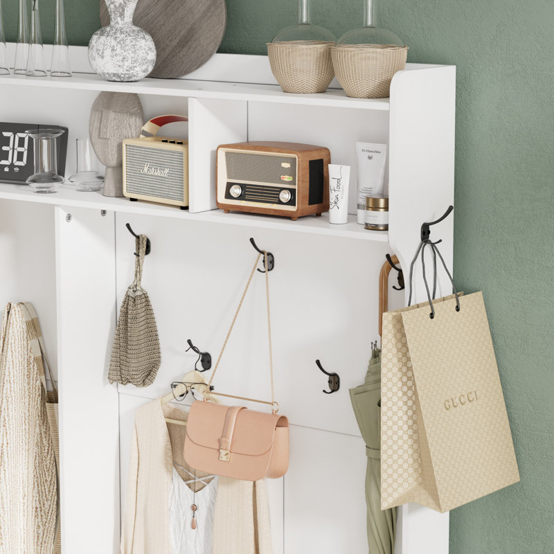 Rosalind Wheeler Farmhouse Entryway Bench With Coat Rack, 18 Shoe ...