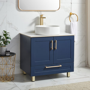 Mercer41 Wedurn 30'' Blue Modern Single Vessel Bathroom Vanity with ...