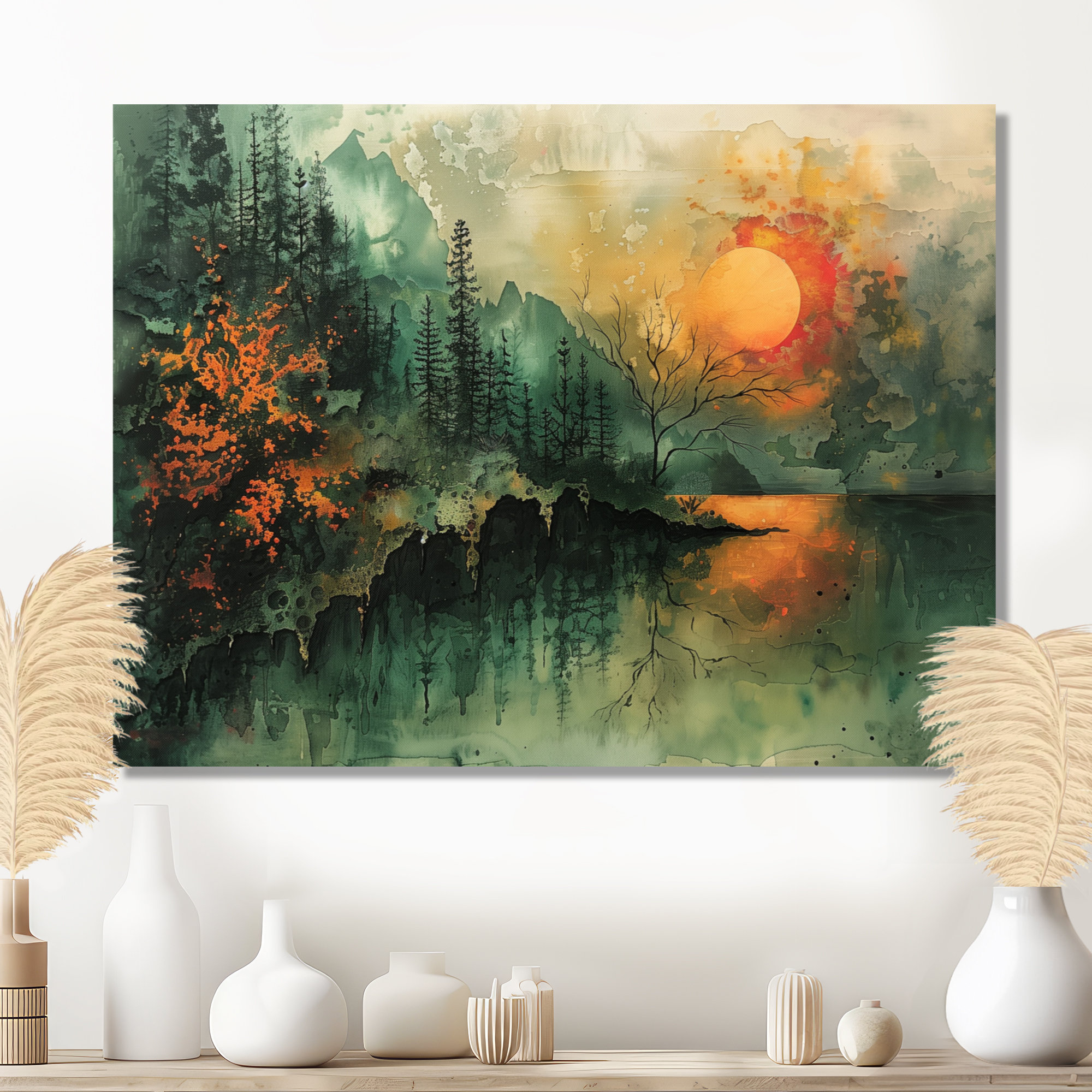 Design Art Green Autumn Enchantment Mountain Landscape - Abstract ...