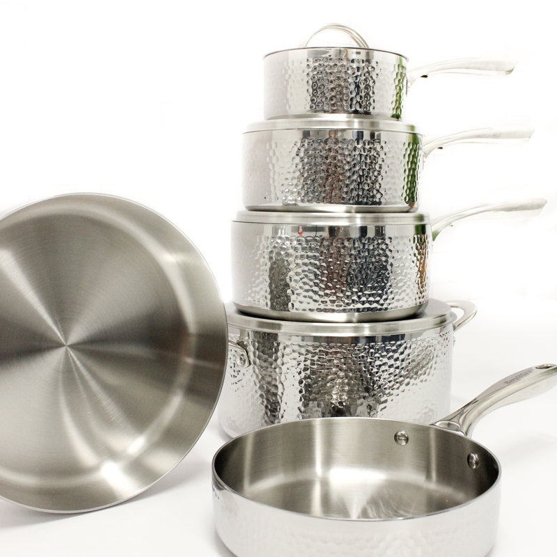BergHOFF Vintage 10pc Hammered Tri-Ply 18/10 Stainless Steel Cookware ...