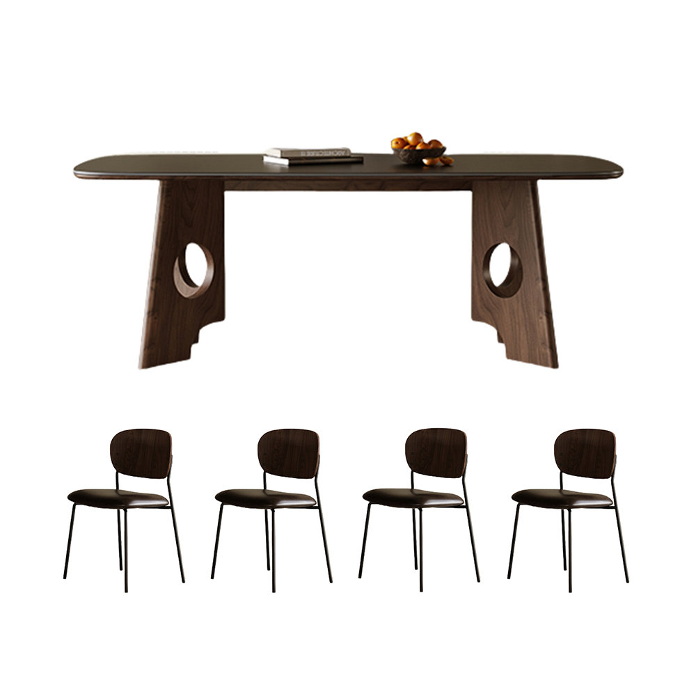 LJIA home Cave stone slab oval walnut color dining table set | Wayfair