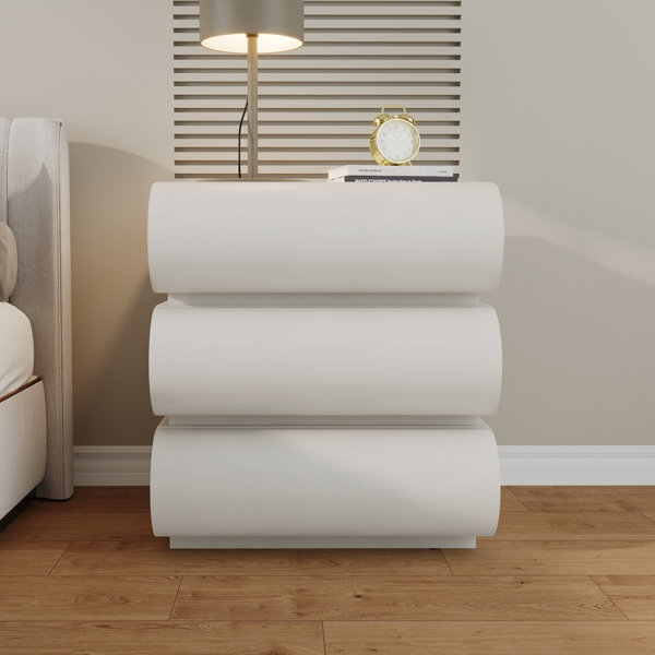 Ivy Bronx Cersten Off White Nightstand with 3 Solid Wood Drawers ...