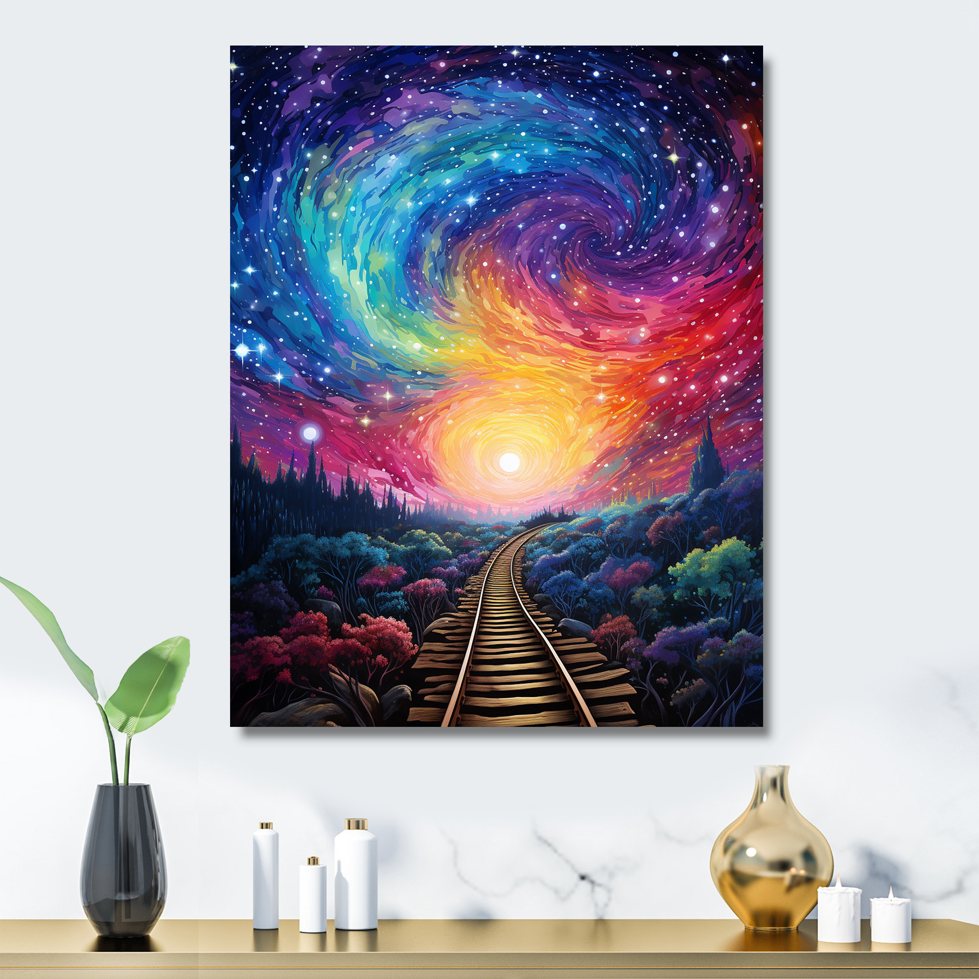 Lark Manor™ Starry Night Train Tracks To The Sky II - Vangogh Metal ...