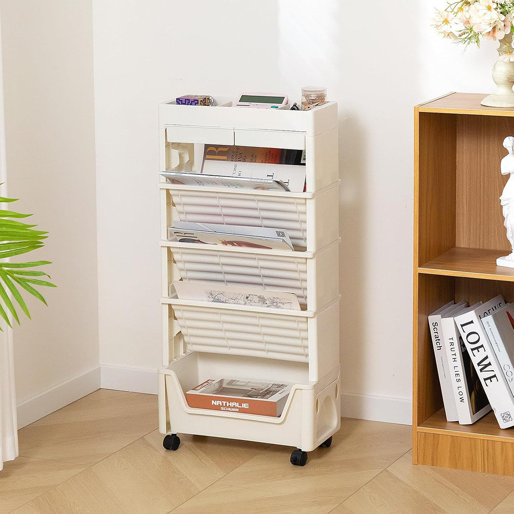 Rebrilliant 5 Tier Rolling Utility Cart, Book Cart With Wheels, Office ...